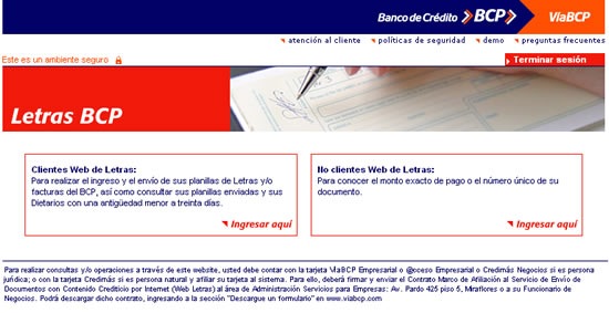 Consultar Letras por Pagar en el Banco de Crédito del Perú BCP
